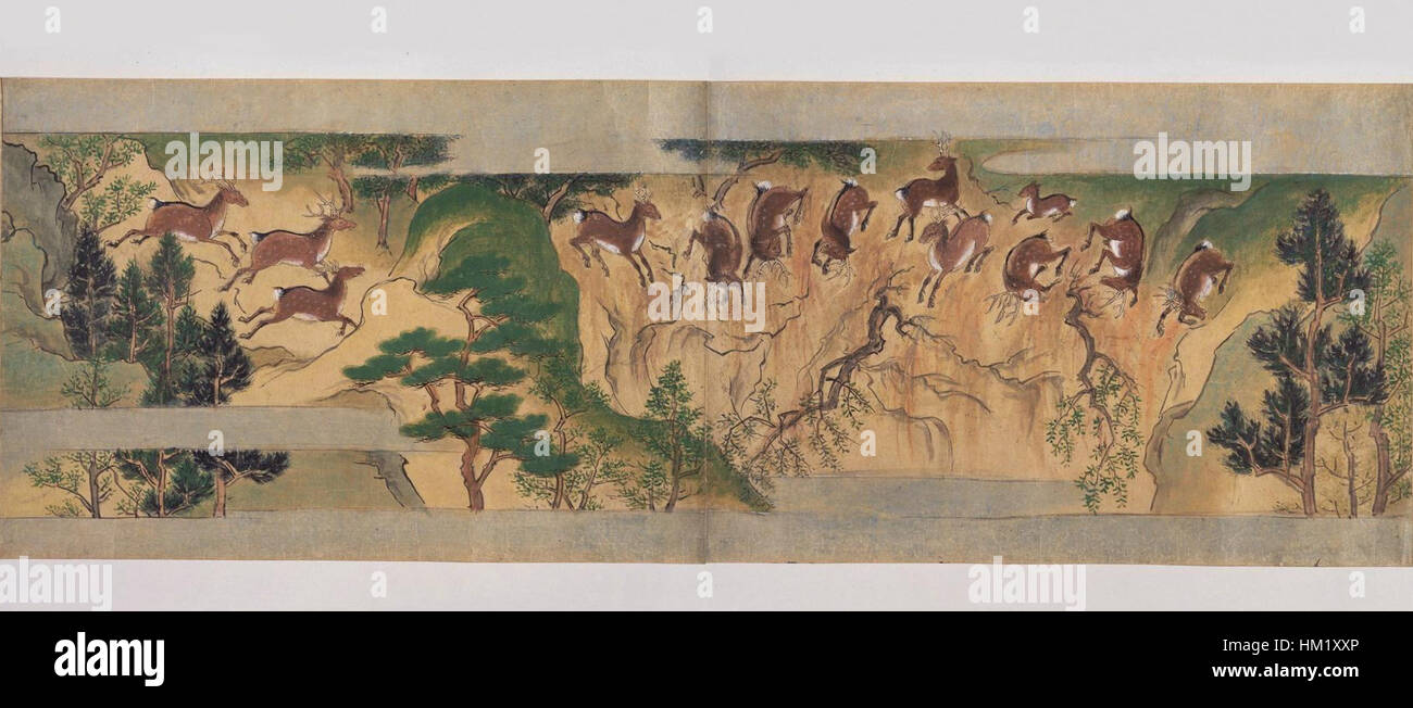 This image from the Kiyomizudera Engi Emaki scroll depicts scenes ...