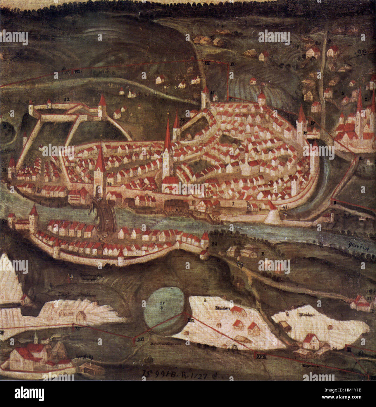 This painting from 1599 depicts a historical scene in Kempten, a town ...