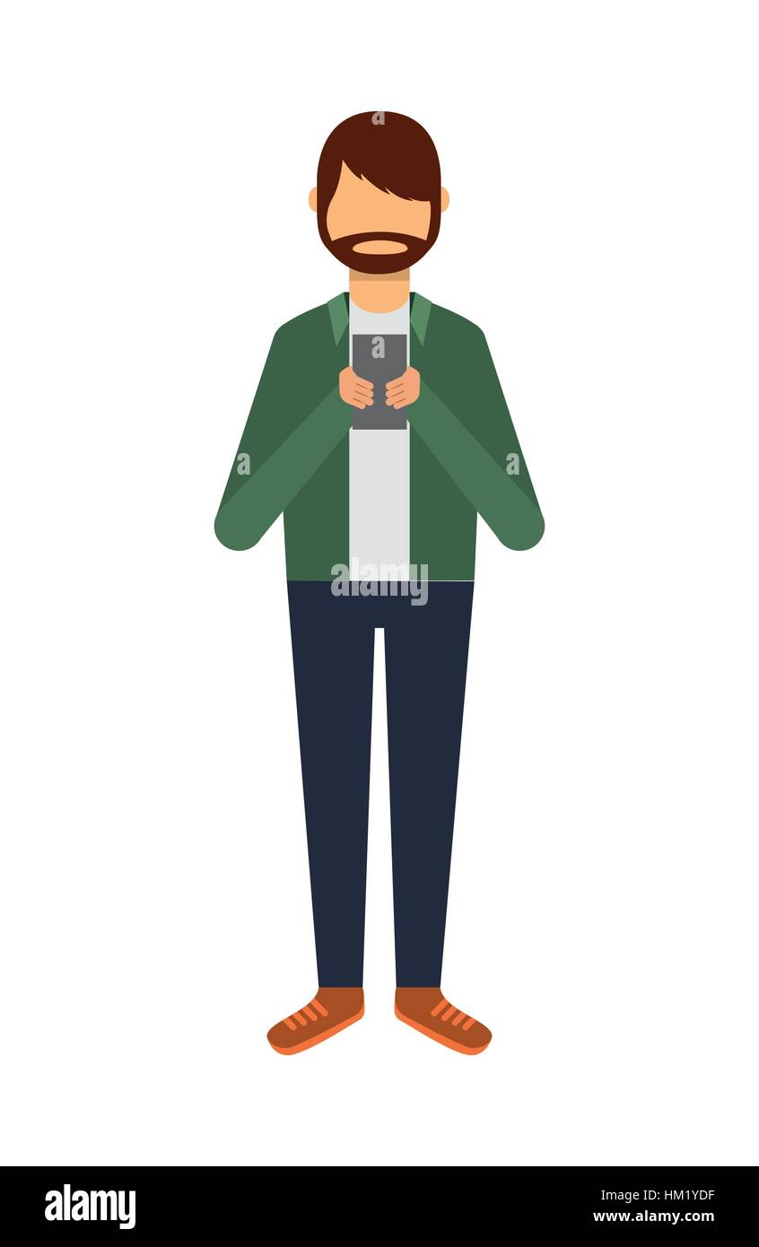 man cartoon using smartphone over white background. colorful design ...