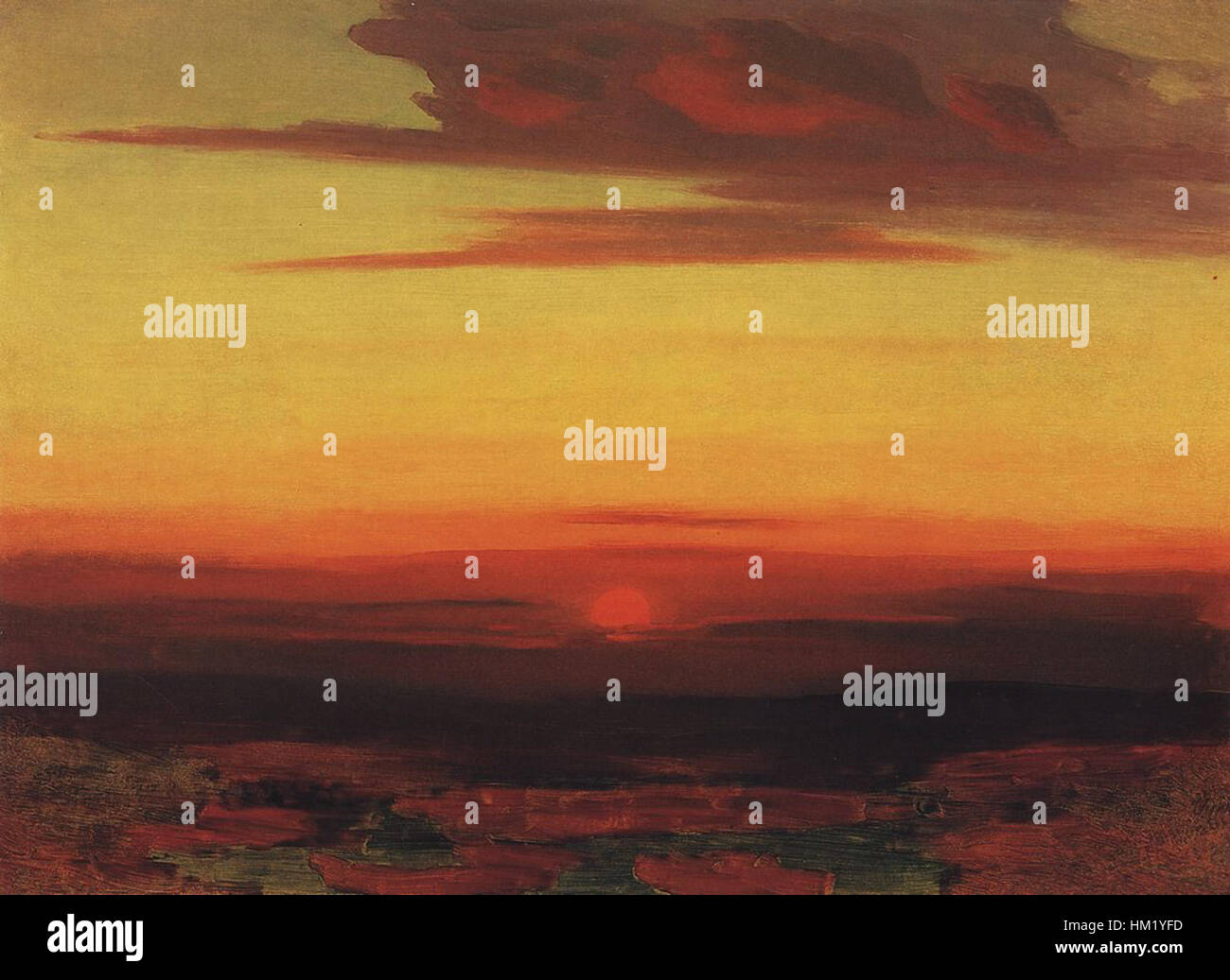 The painting 'Sunset' by Arkhip Kuindzhi from 1890-1895 captures the powerful beauty of a ...