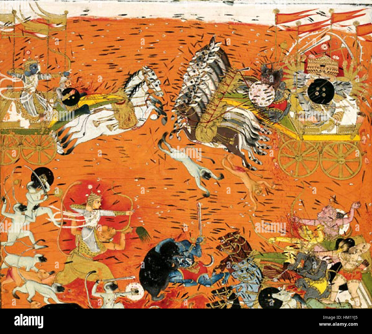 This artwork depicts the epic battle scene from the Ramayana, where ...
