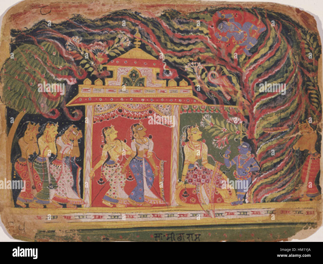 This artwork depicts the Hindu mythological tale of Krishna's victory ...