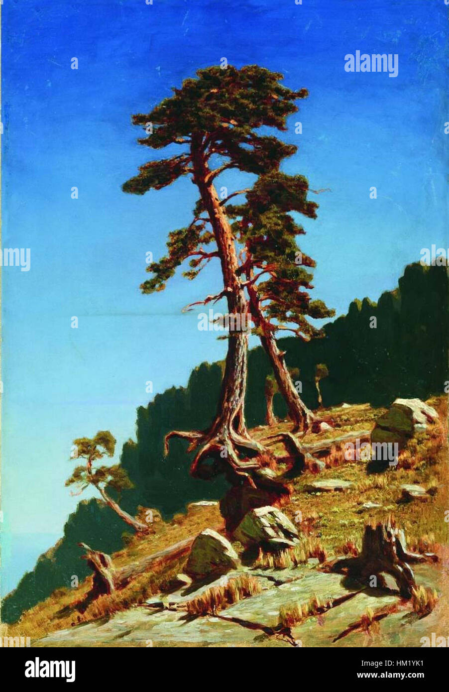 This landscape painting by Arkhip Kuindzhi depicts the lush pine ...