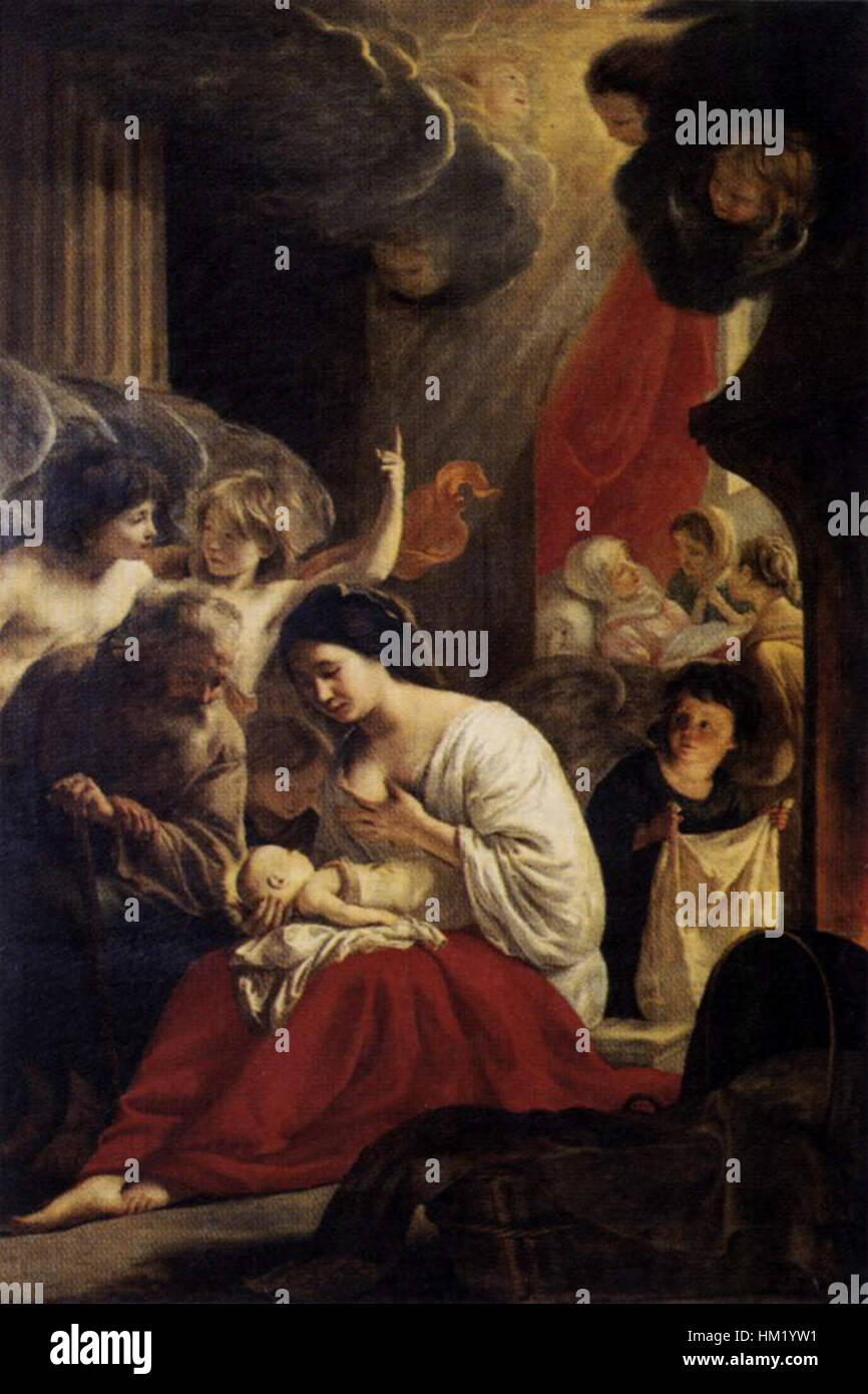 Le Nain's 'The Nativity of the Virgin' depicts the birth of the Virgin Mary in a traditional ...