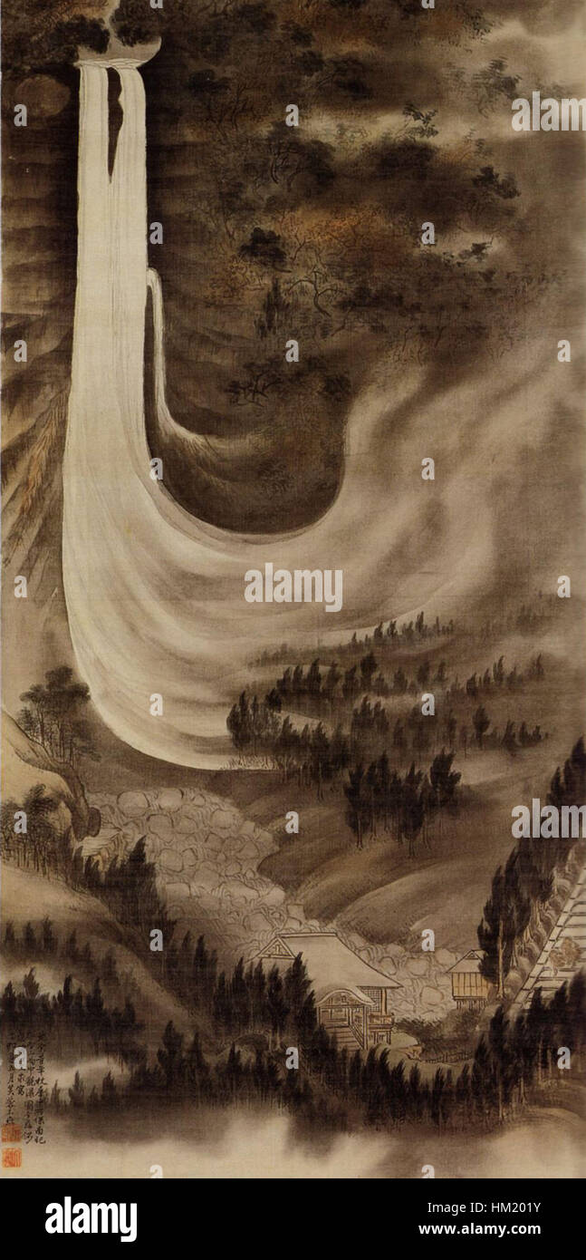 Suzuki Fuyoâ€™s painting of the Great Nachi waterfall during a storm ...