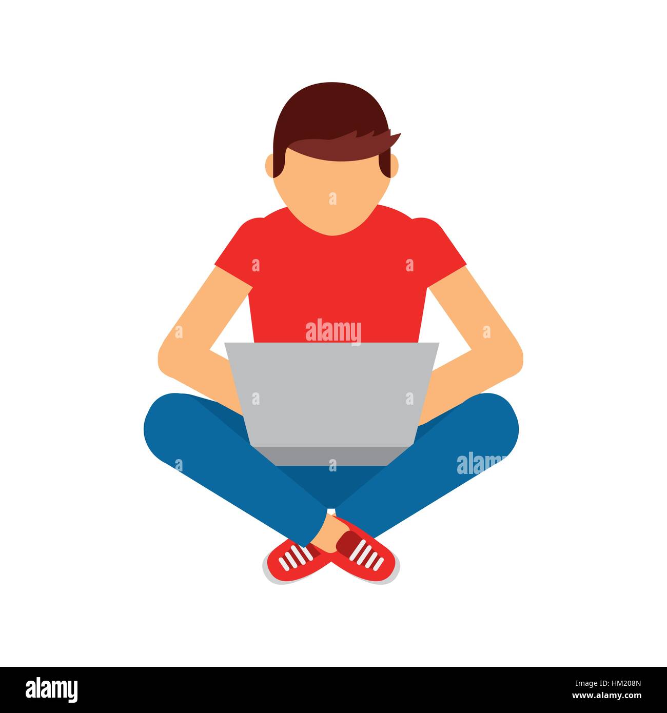 man cartoon using laptop computer icon over white background. colorful ...