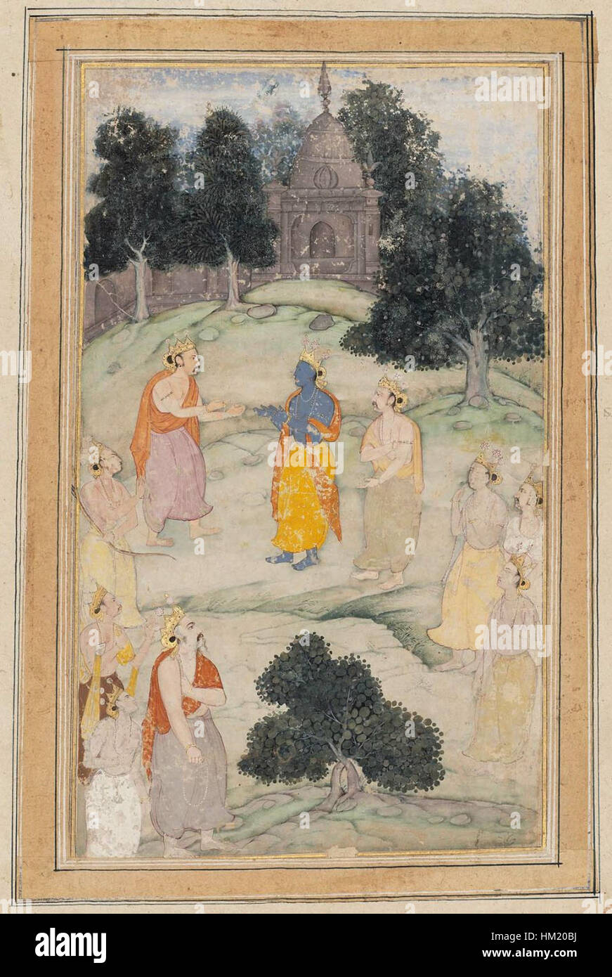 This artwork depicts Krishna mediating between the Pandavas and ...