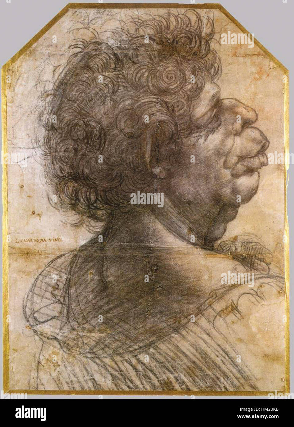 This drawing by Leonardo da Vinci, known as 'Grotesque Head', showcases ...