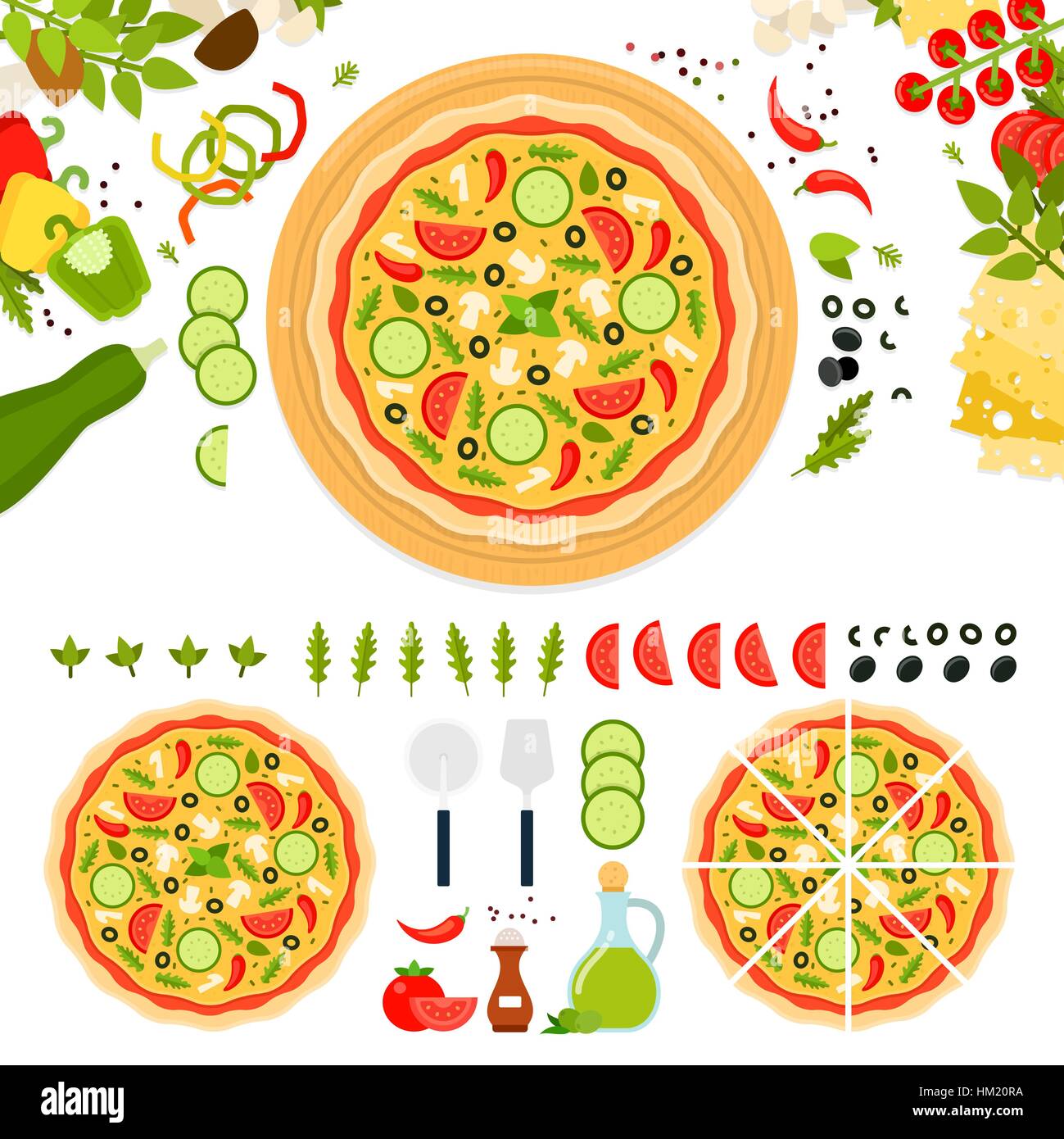 White background vegetables pizza slice Stock Vector Images - Alamy