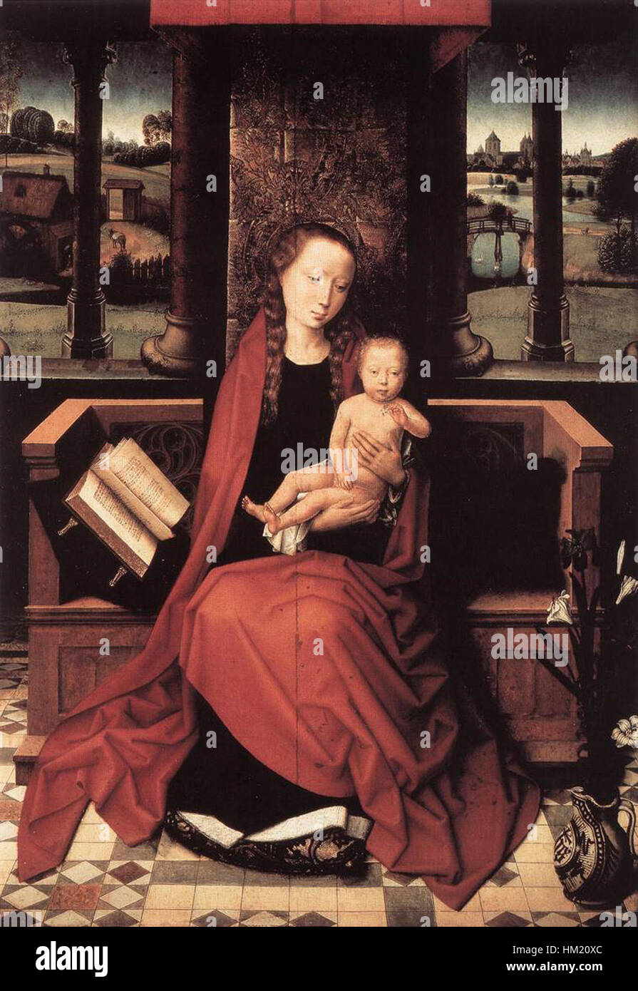 Hans Memling's 'Virgin and Child Enthroned' depicts the Virgin Mary with the Christ Child, a ...
