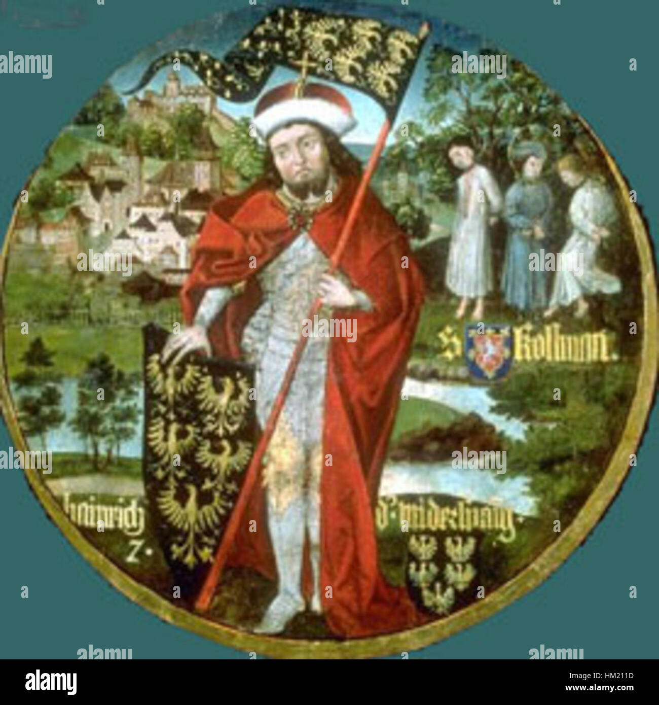 This artwork depicts Heinrich I, a historical figure, alongside Koloman ...