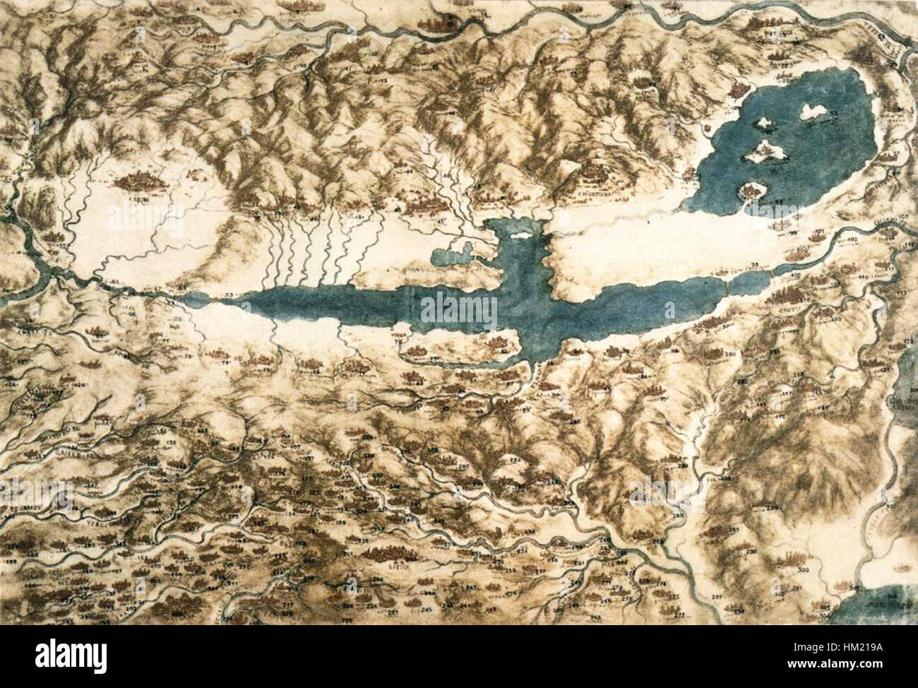 This historical map, created by Leonardo da Vinci, illustrates the ...
