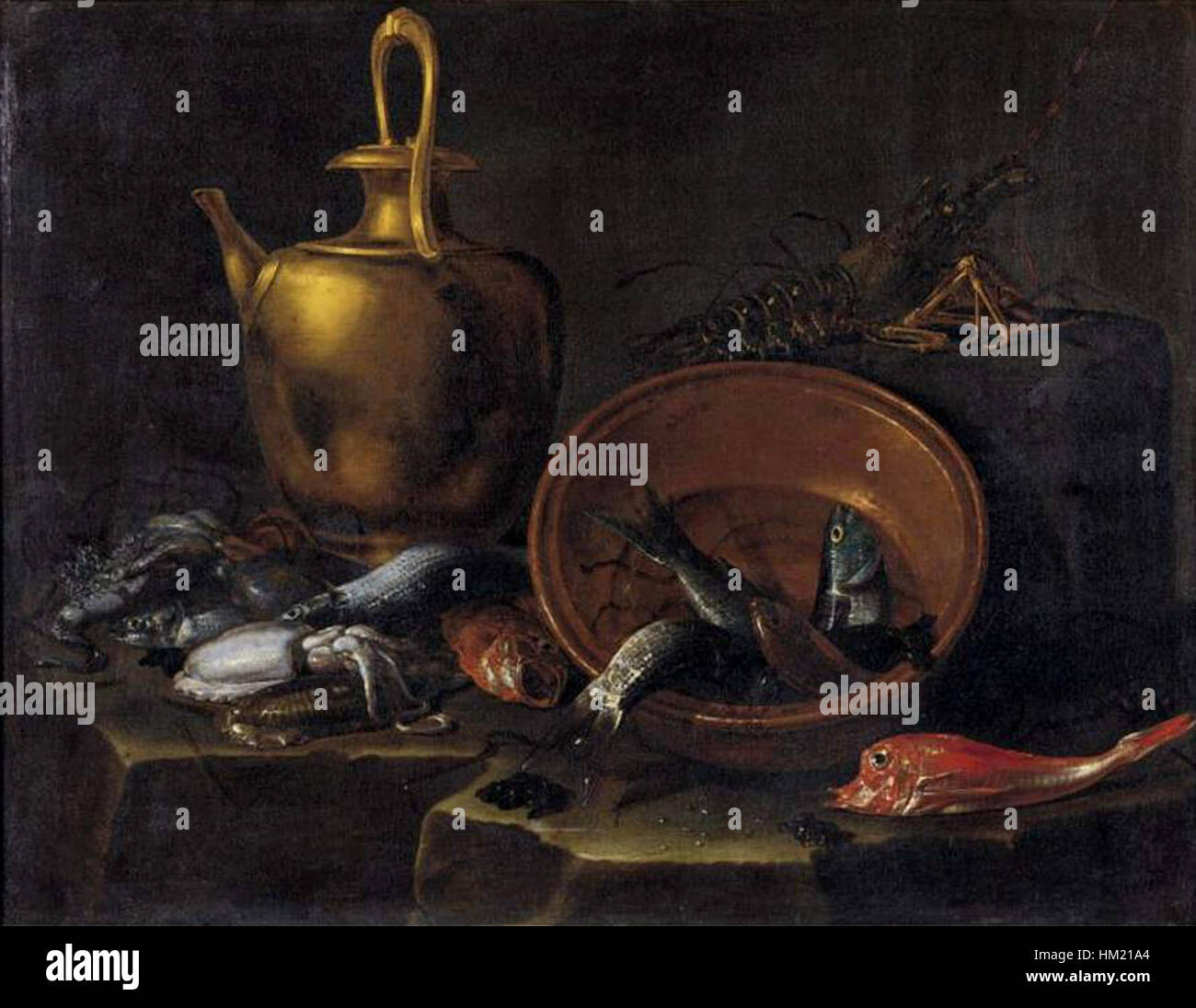 Giuseppe Recco's *Still-Life with Fish* depicts a detailed, lifelike ...