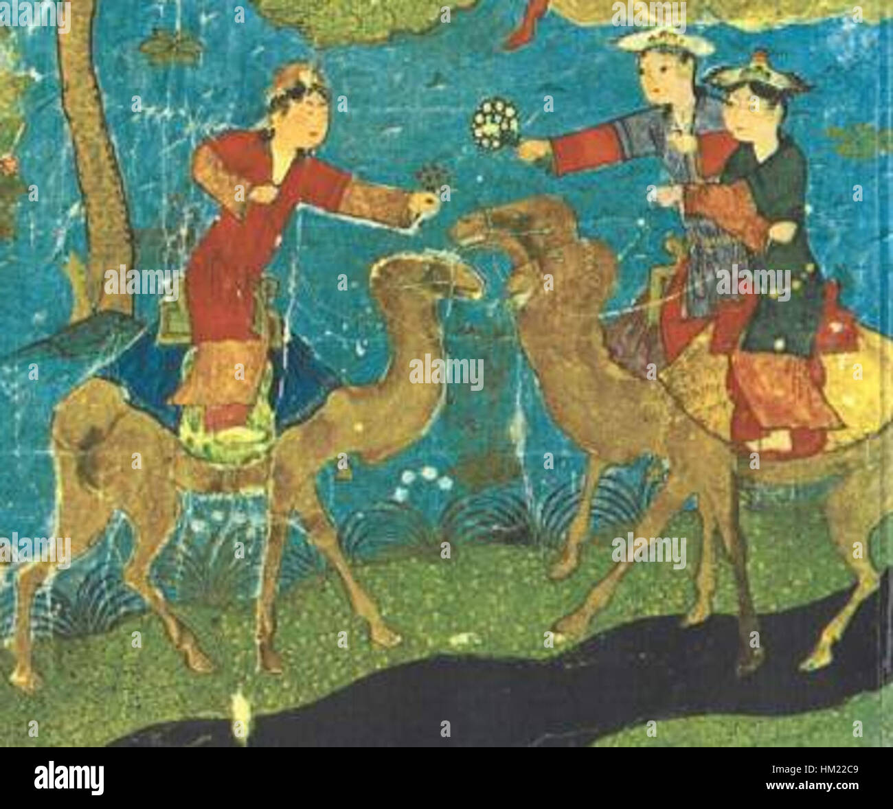 'Houris on Camelback' is a 15th-century Persian artwork depicting ...