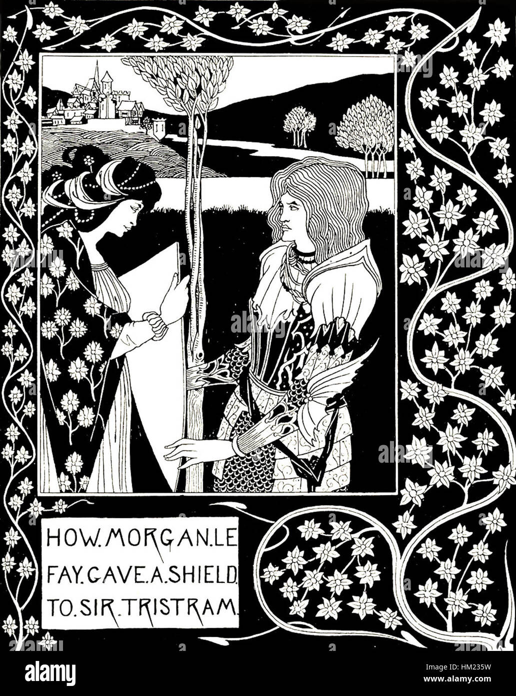This artwork illustrates a scene from Arthurian legend, where Morgan le ...