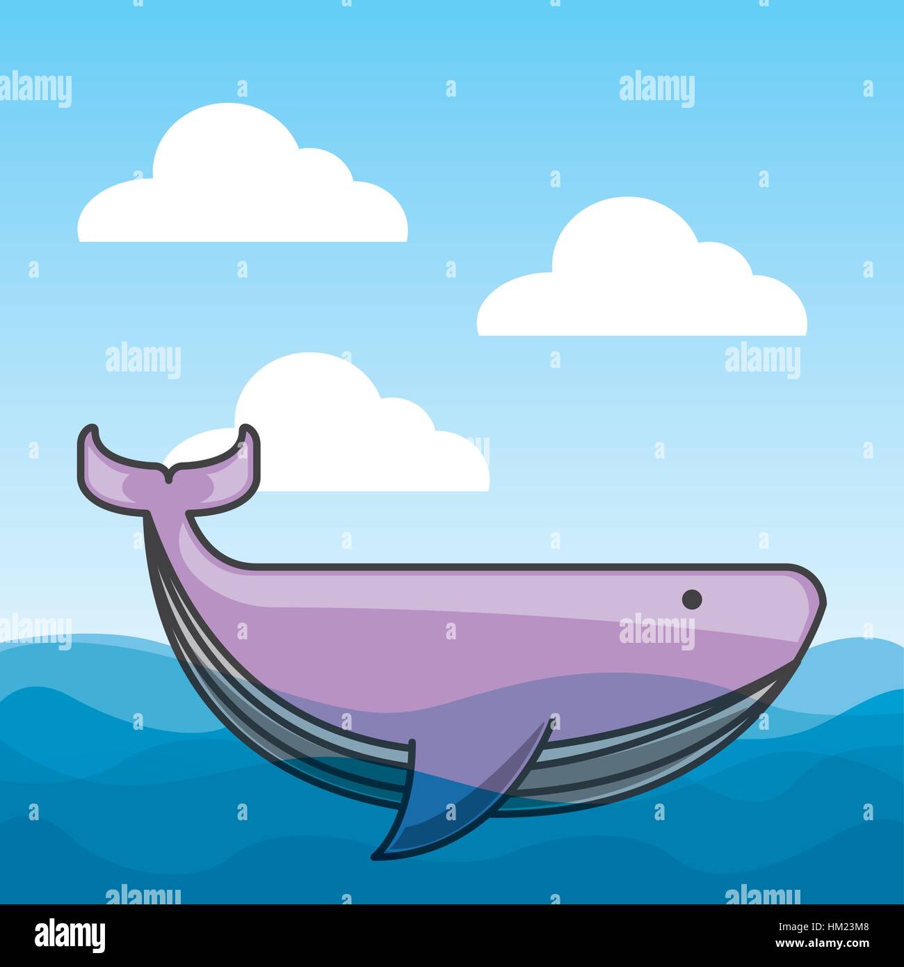 whale in the ocean over sky background. colorful design. vector ...
