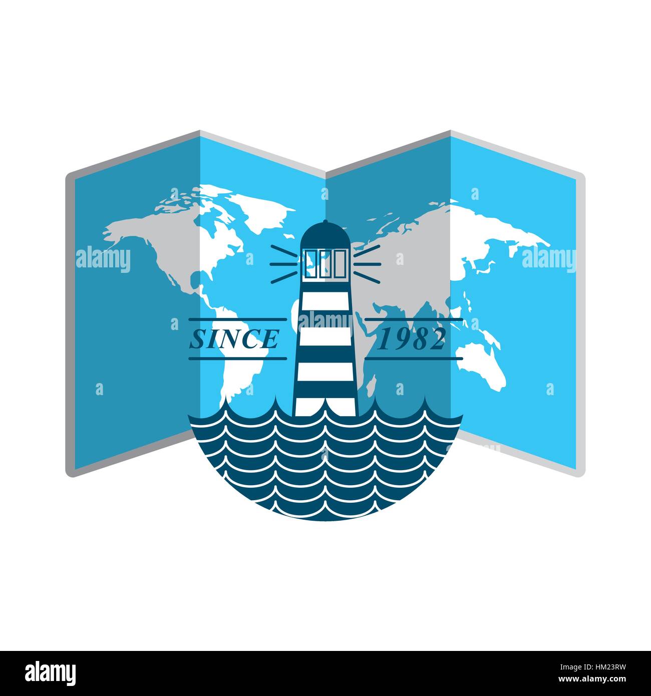 world map and lighthouse icon over white background. colorful design ...