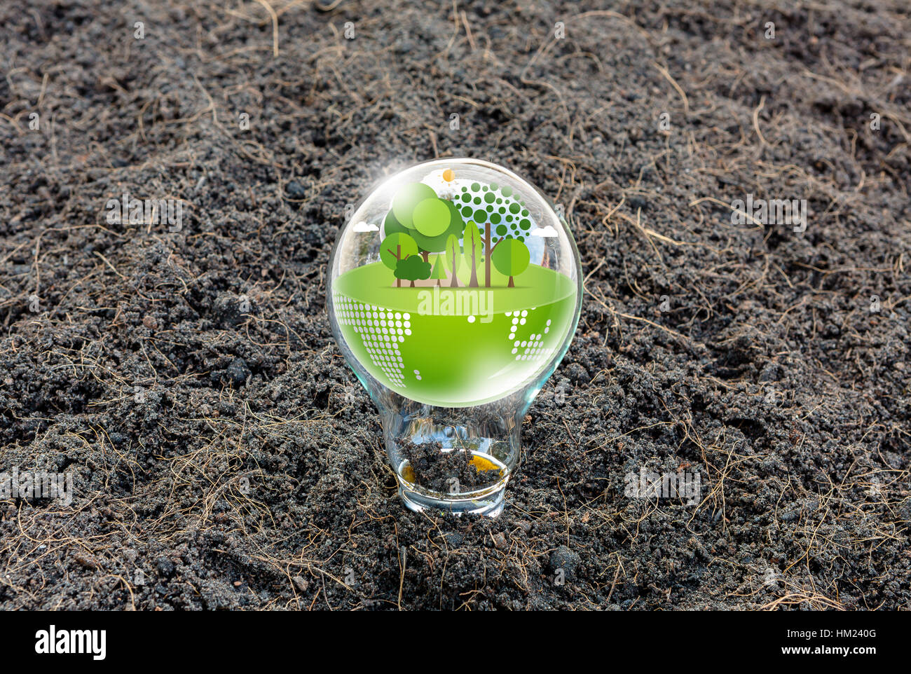 Eco friendly earth in light bulb Stock Photo - Alamy