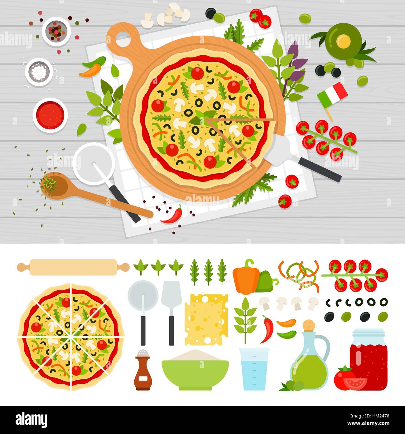 Pizza top view table Stock Vector Images - Alamy