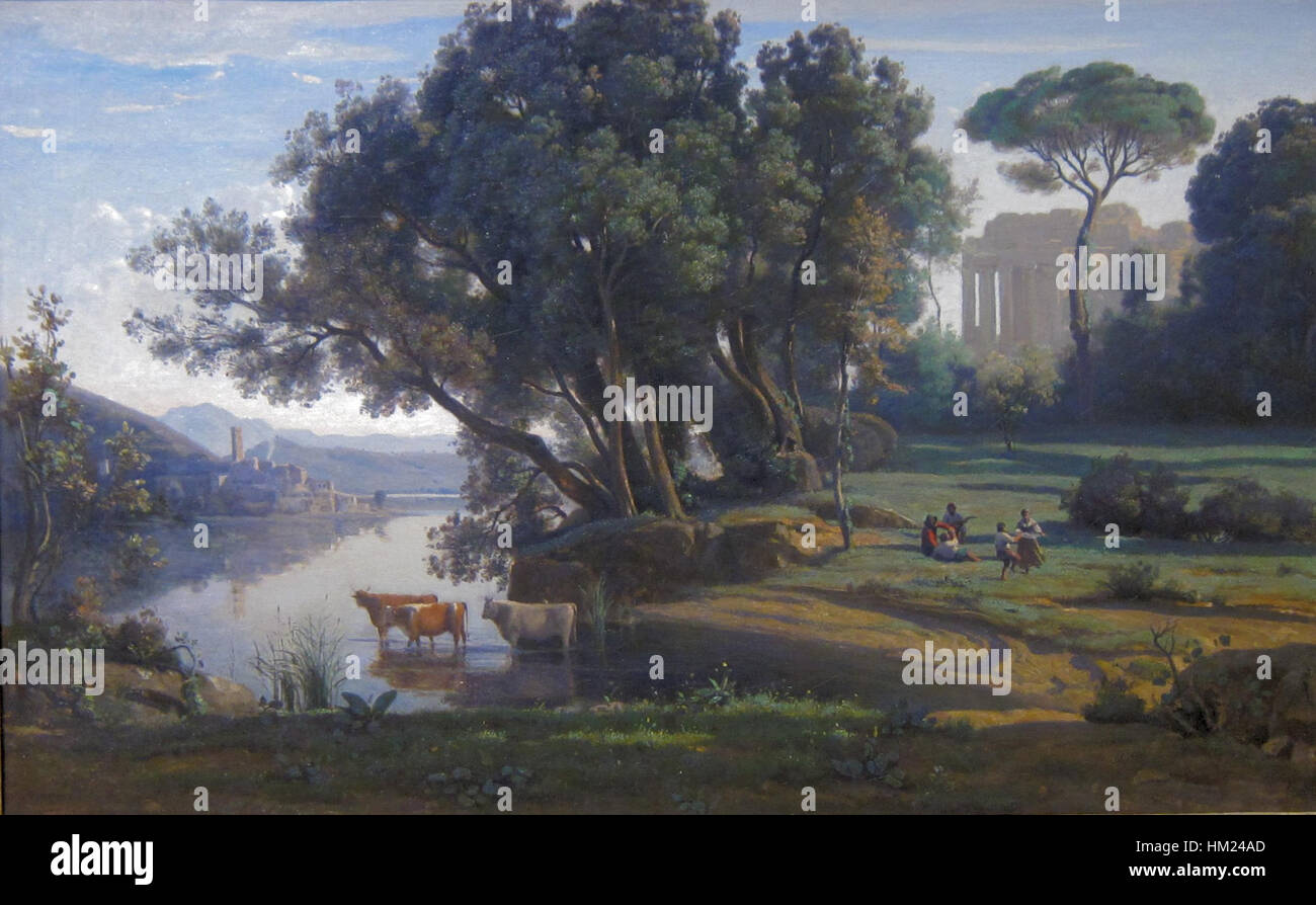 Jean-Baptiste-Camille Corot's *Italian Landscape*, created around 1835 ...