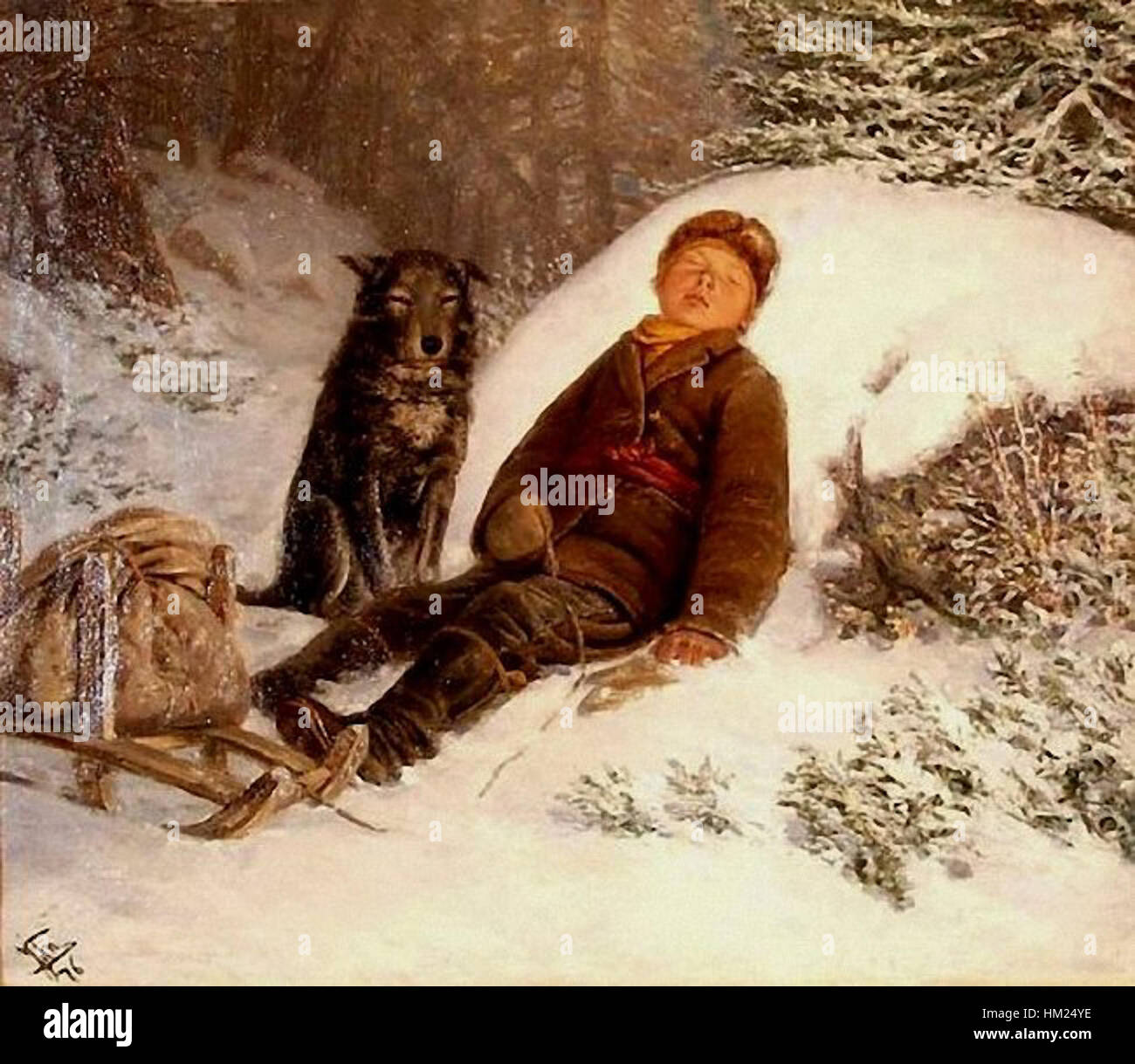 A painting by Johan Tiren depicting a dramatic encounter between a boy ...