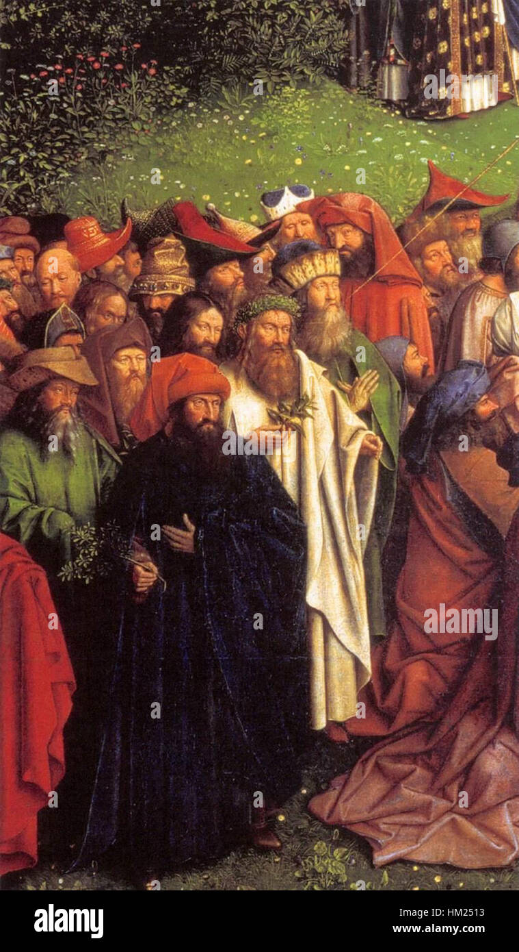 This detail from Jan van Eyck's *The Ghent Altarpiece* depicts the ...