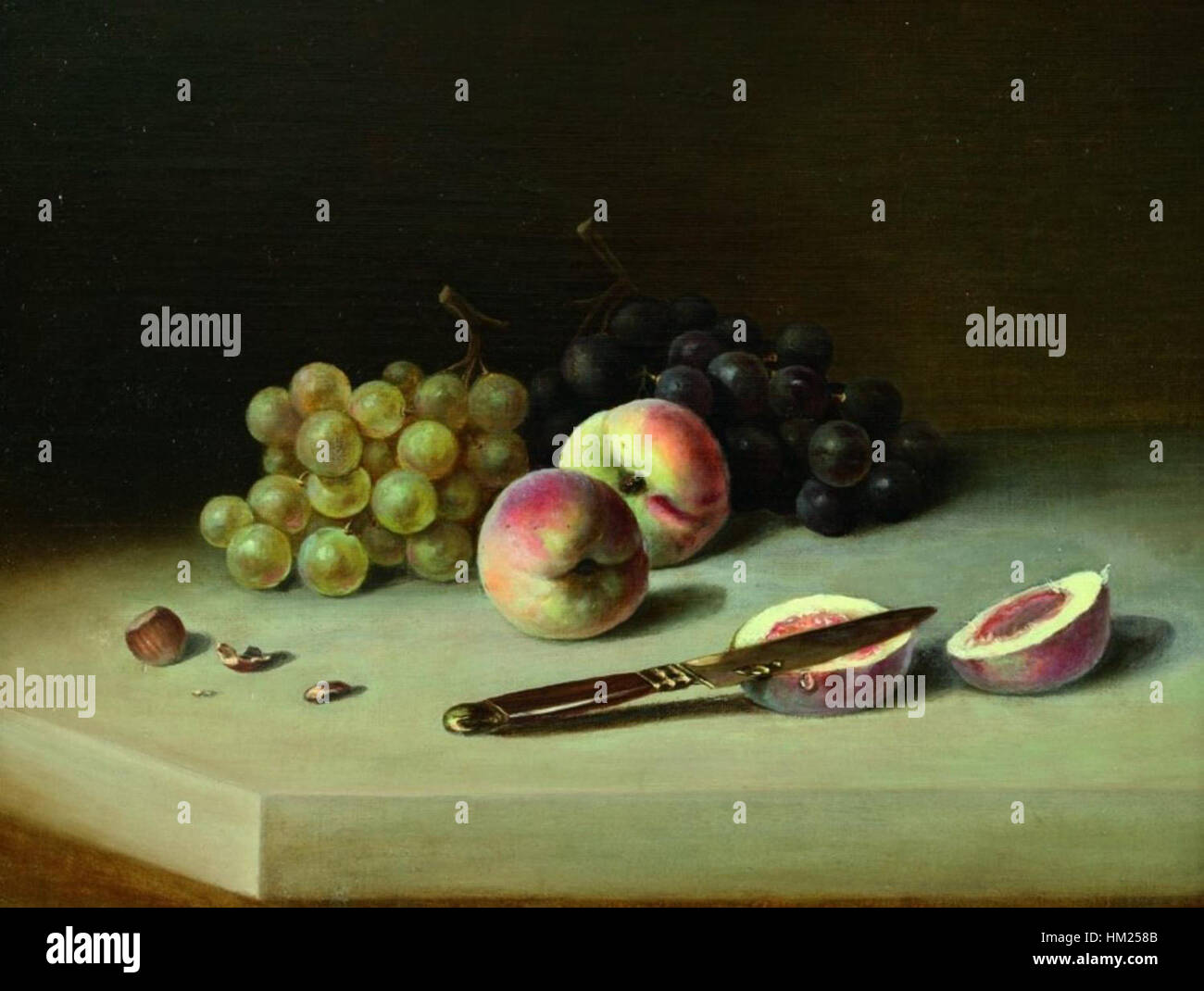 Johann Wilhelm Preyer's 'Stillleben mit Weintrauben, Pfirsichen und ...