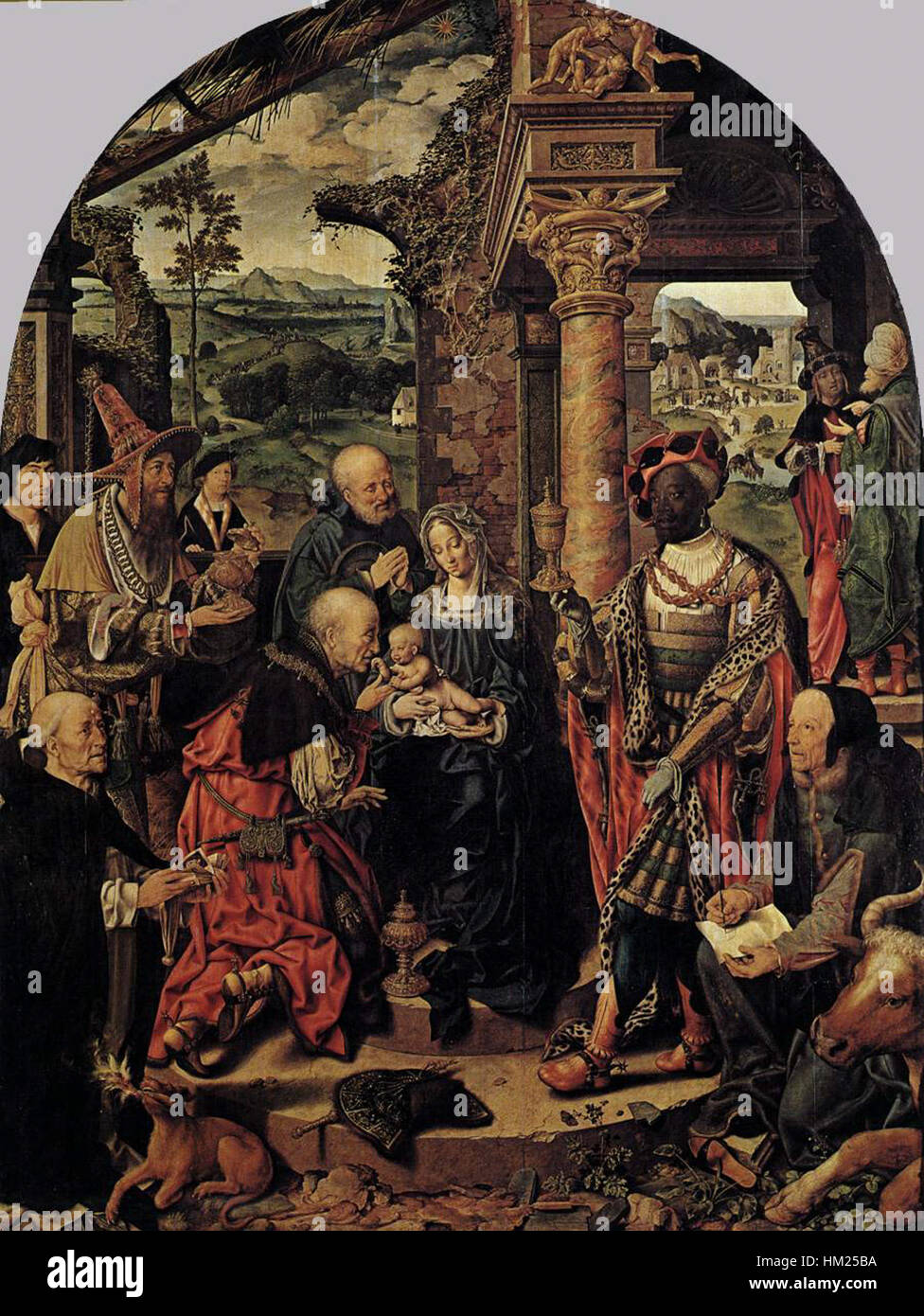 Joos van Cleve's 'Adoration of the Magi' depicts the biblical scene of the three Magi presenting ...