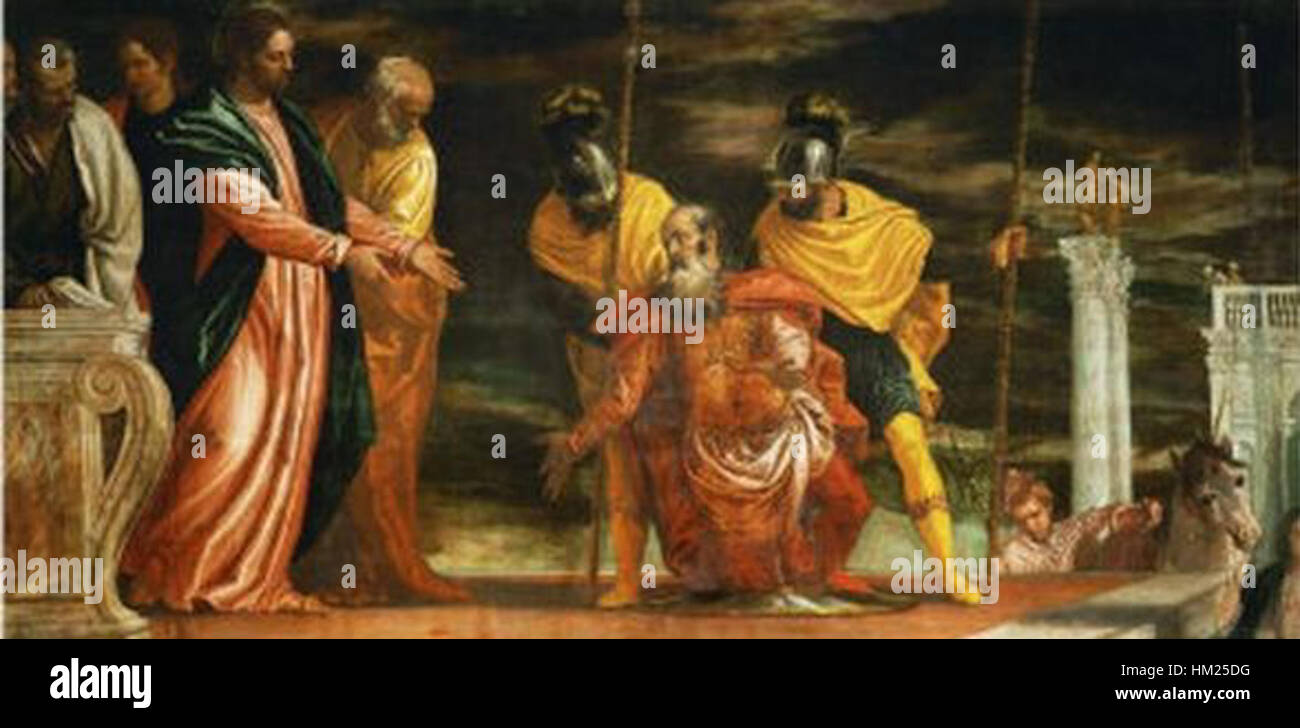 This artwork depicts the biblical scene of Jesus healing the centurion ...