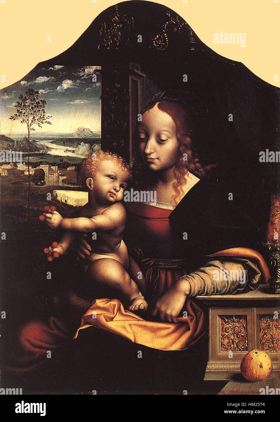 A Renaissance oil painting by Joos van Cleve, depicting the Virgin and Child, showcasing ...