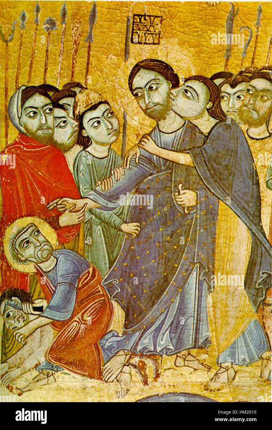 This artwork, 'Kuss des Judas' (The Kiss of Judas), depicts the ...