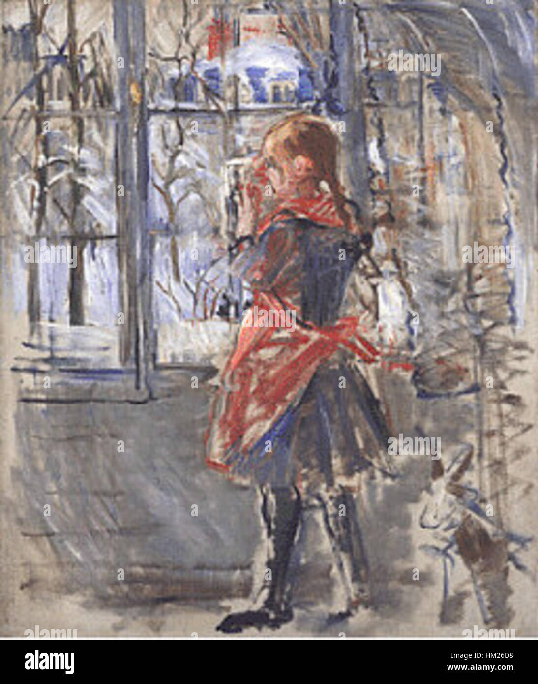 This painting, *L'enfant au Tablier Rouge*, captures a young child ...