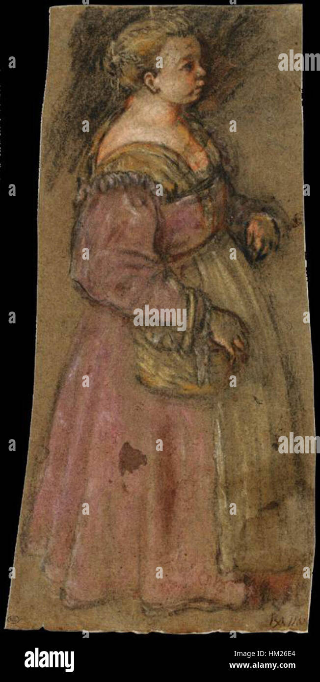 A 16th-century oil painting by Leandro Bassano depicting a young girl ...