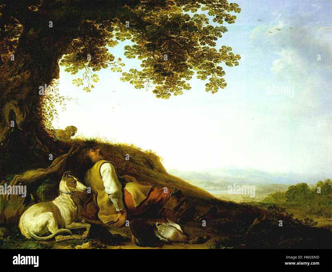 Herman Saftleven’s 'Hunter Sleeping on a Hillside' showcases a peaceful ...