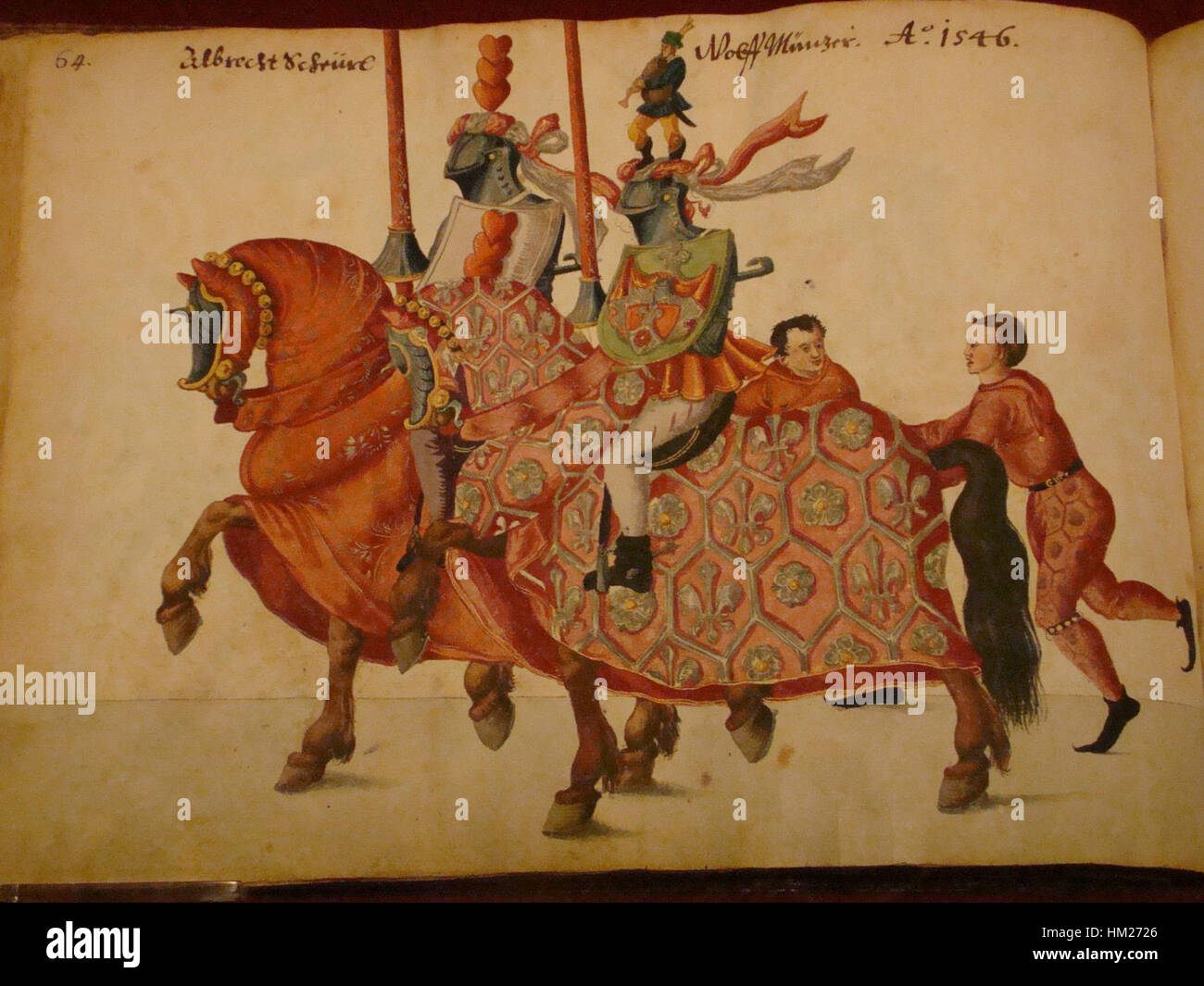 The painting titled 'Knights 1546' depicts a scene from the mid-16th ...