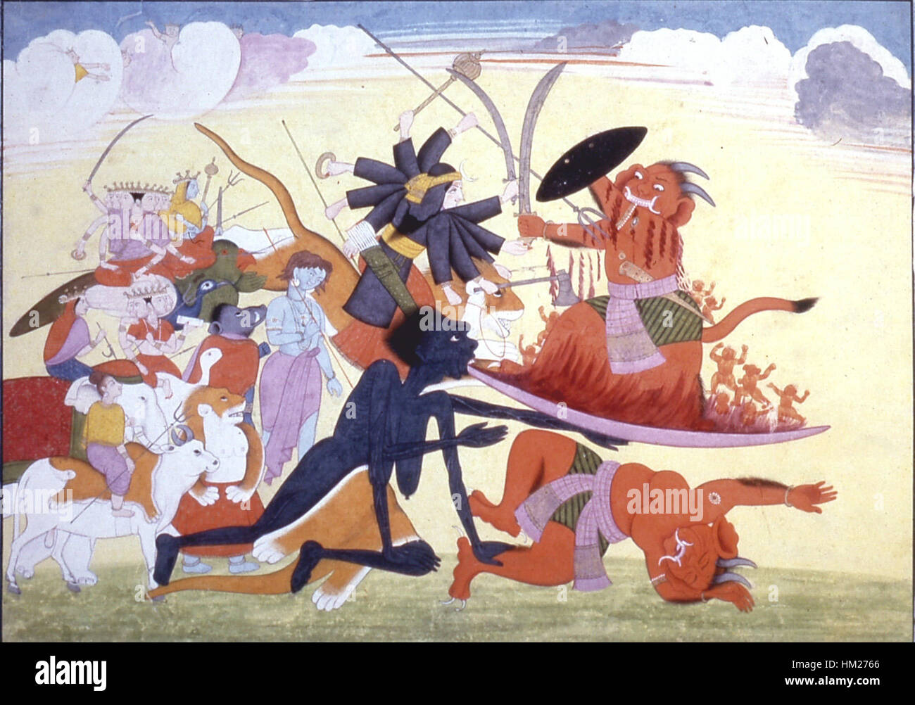 This artwork depicts the mythological battle between the Indian hero ...