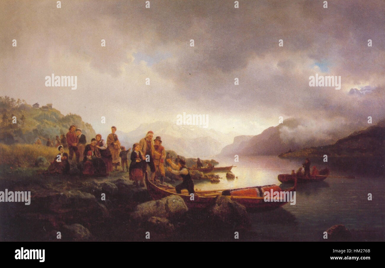 This 1853 oil painting by Hans Gude depicts a funeral procession ...