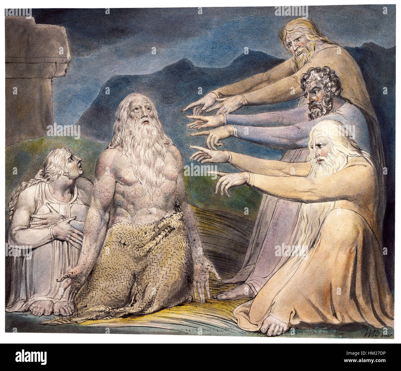 A painting illustrating the biblical story of Job, who was rebuked by ...