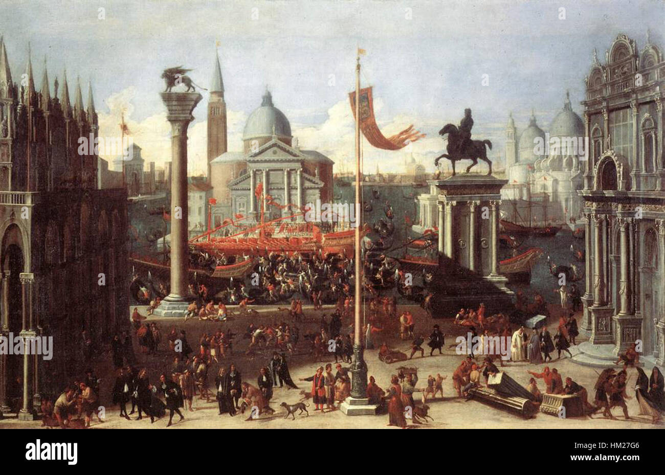 This painting by Joseph Heintz II, titled 'Imaginary Scene with Venetian Buildings,' features a ...