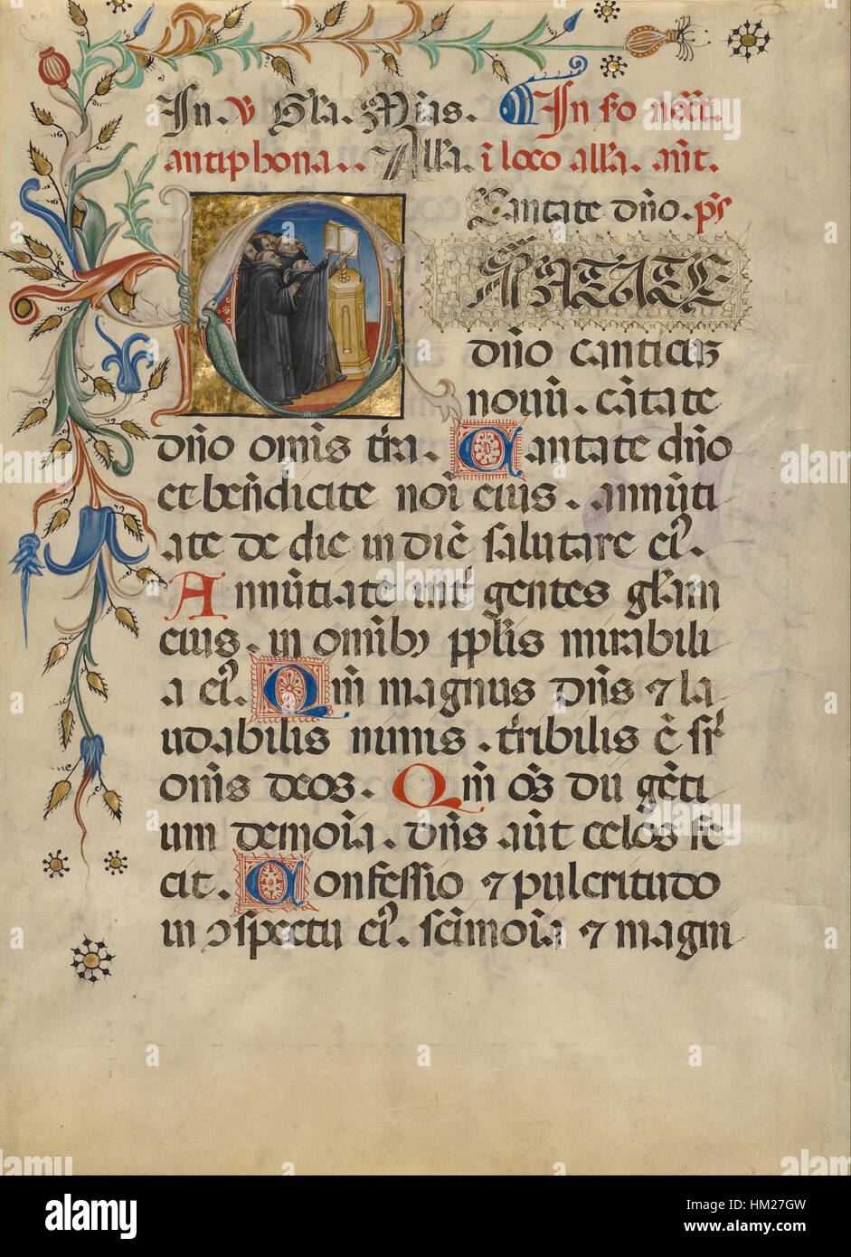 A medieval artwork depicting monks engaged in singing, an early form of ...