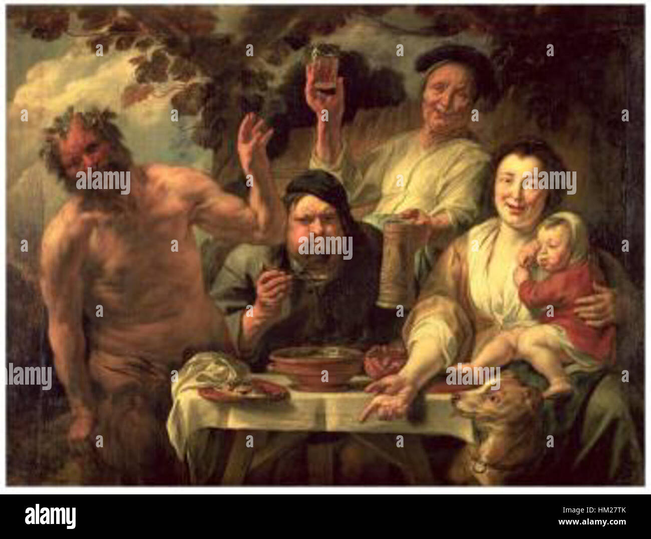 A painting by Jacob Jordaens titled 'Laughing Satyr,' portraying a ...