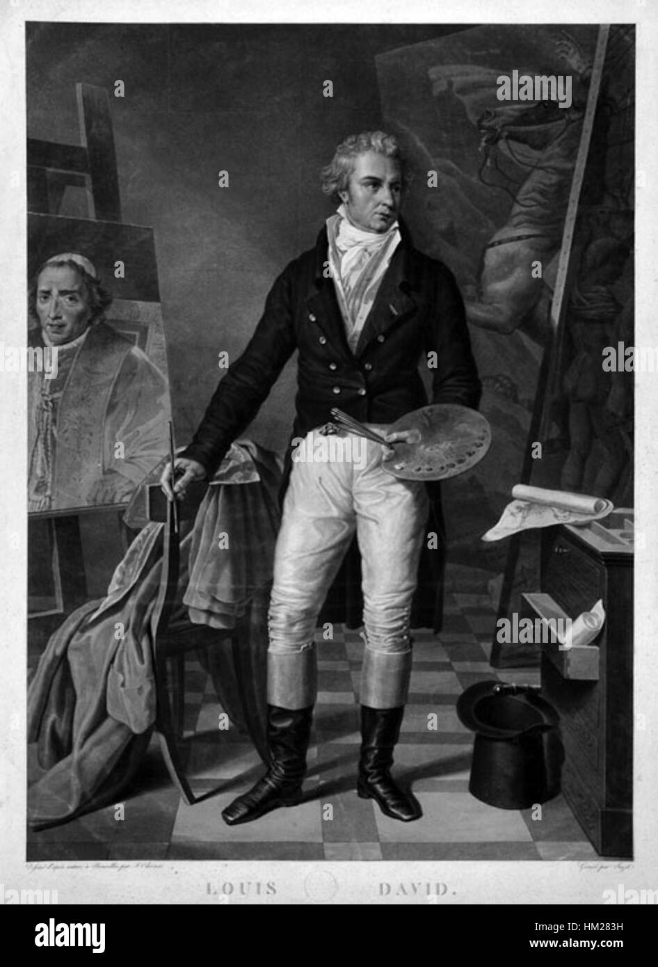 This painting by Jacques-Louis David shows the artist in his studio ...