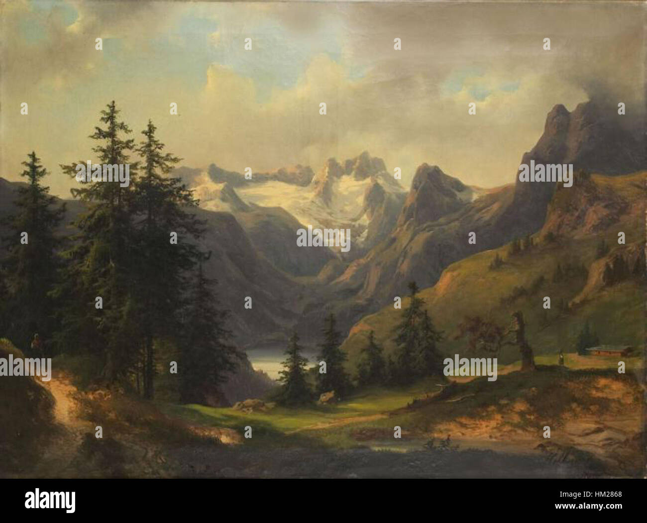 'Landscape in Alps' by Hofbauer presents a serene view of the Alpine ...