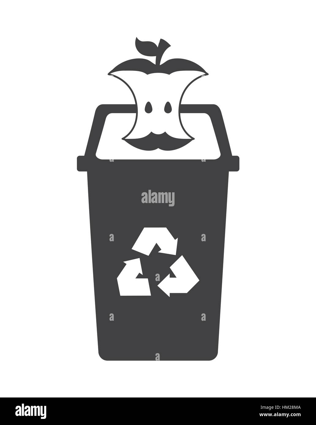 apple with trash bucket with recycle sign icon over white background ...