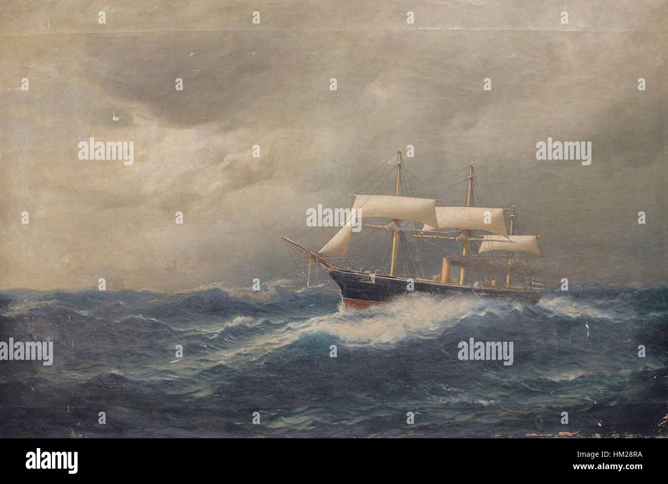A painting by Julius Huth depicting the German cruiser Bismarck in the ...