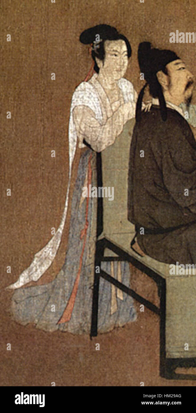 A detailed portion of Gu Hongzhong's famous painting 'Night Revels of ...