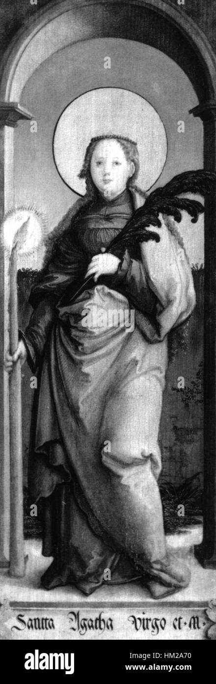 An oil painting of Saint Agatha, depicting her as a Christian martyr ...