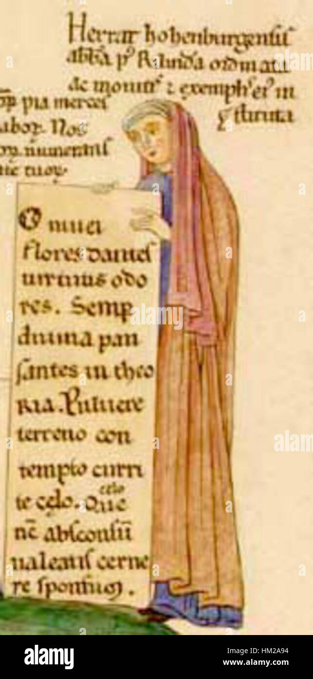 A depiction of Herrad von Landsberg, a medieval abbess and author ...