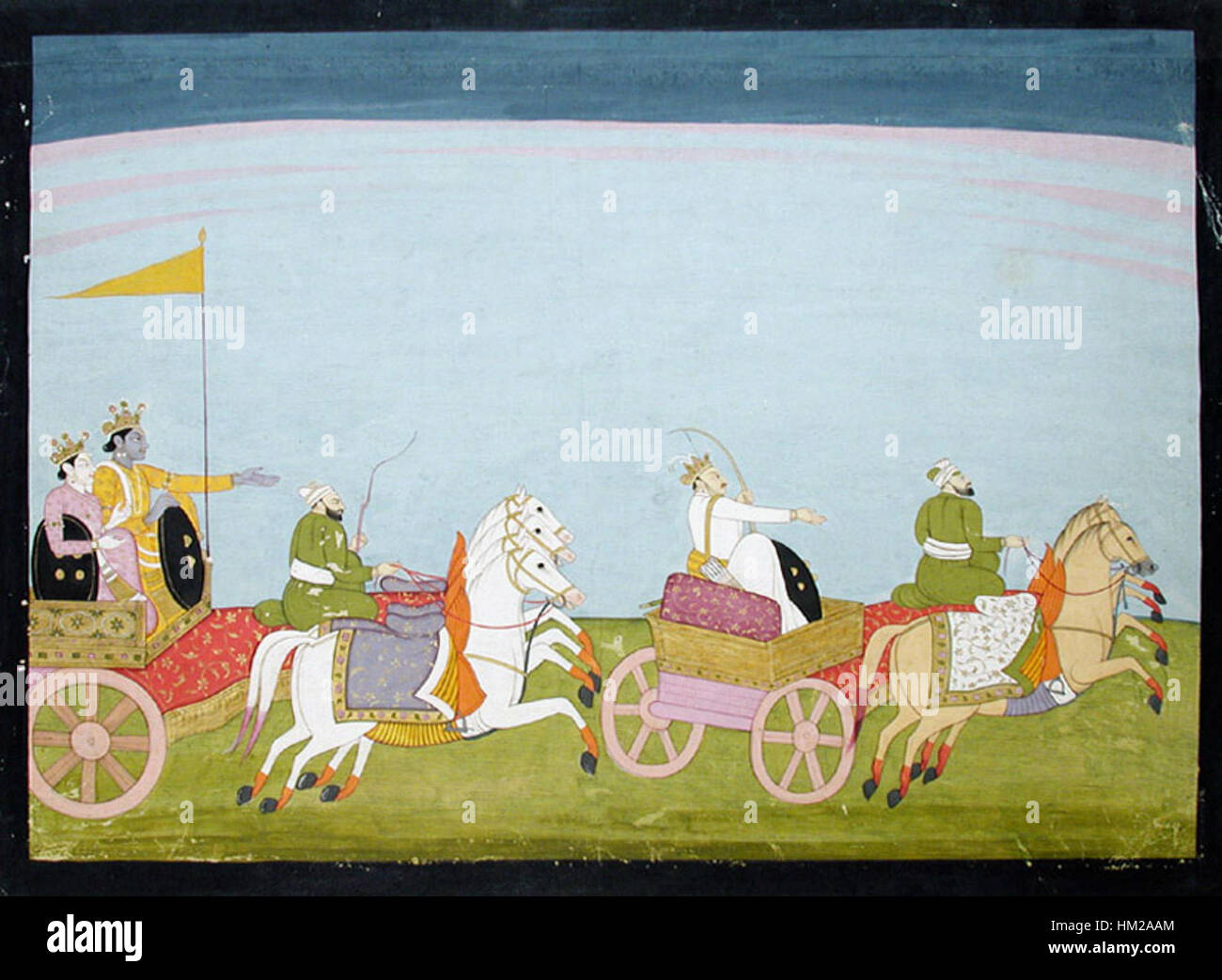 This artwork depicts the Hindu deities Krishna and Balarama as they set ...