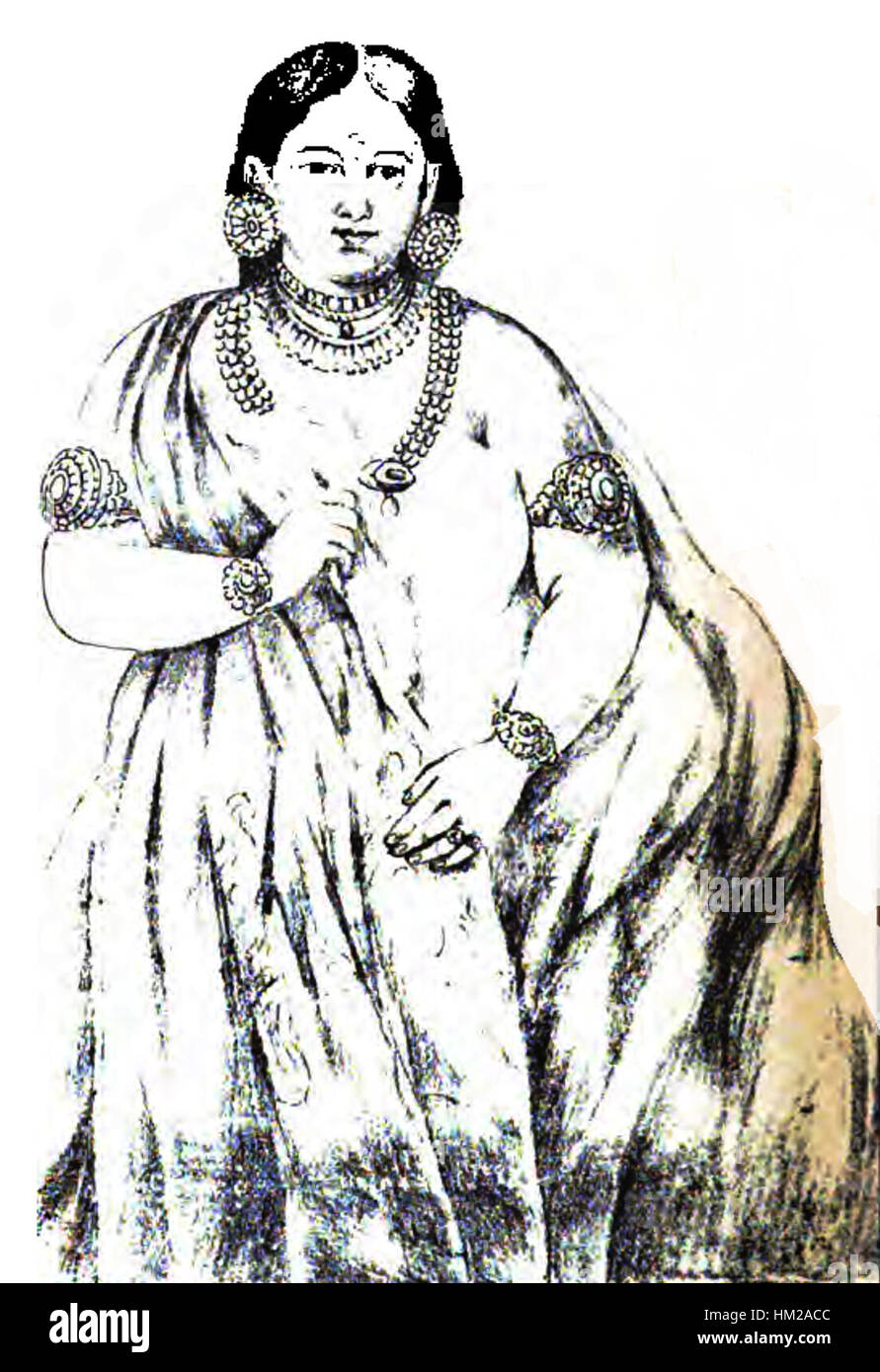 This painting depicts Her Highness Gouree Parwathi Bhye, a notable ...